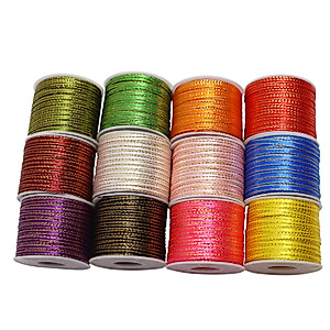 JESEP YONG 1/8" Assorted Satin Ribbon with Gold Edge Solid-1000 Yards-3mm ContinuousThin Ribbon Boutique Gift Wrapping Package Ribbon-DIY Crafts-Balloons-Florists-Showers Deco Ribbon(12 Colors)