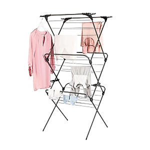 Minky Premium SureGrip 3 Tier Indoor and Outdoor Clothes Drying Rack, Lightly Textured Non Slip Rungs, 69 Ft. of Hanging Space, Silver