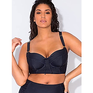 Smart & Sexy womens Plus-size Long Lined Underwire Top fashion bikini sets, Black Hue, 36DDD US