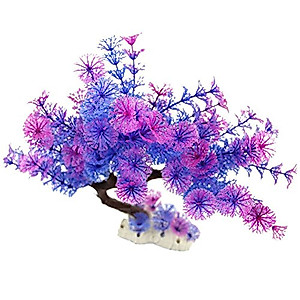 Aquarium Plant Plastic Fish Tank Plant Decorative Artificial Underwater Grass, Blue Purple