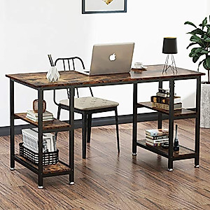 YOLEO Computer Desk with Shelves - 47.2" Student Study Desk for Home Office, Modern Sturdy Table Office Desk with 4 Tier Storage Shelves for Small Spaces, Rustic Brown