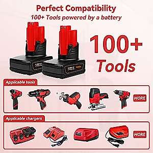 VANON Replacement Battery For Milwaukee M 12 Battery 6.0Ah 12V Battery Pack,Lithium-Ion XC Extended Capacity Batteries 48-59-2401 48-59-1812 48-11-2420 48-11-2402 48-59-1812 48-11-2411 2510-20(2-Pack)