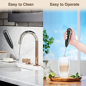 Hand Mixer Milk Frother For Coffee - AGFOO Coffee Frother Handheld Foam Maker With Stand, Electric whisk Drink Mixer Mini Foamer for Cappuccino, Frappe, Matcha, Hot Chocolate, Black