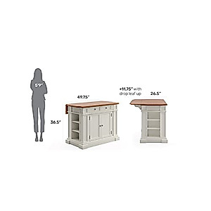 Homestyles Americana Kitchen Island with Wood Top and Drop Leaf Breakfast Bar, Storage with Drawers and Adjustable Shelves, 50 Inch Width, 49.75 inches, White and Oak