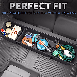 oEdRo Upgraded Under Seat Storage Box Compatible with 2015-2024 Ford F150 SuperCrew Cab & Crew Cab - Unique Textured Black 3-in-1 Design Max Storage (Excl. Super Cab)