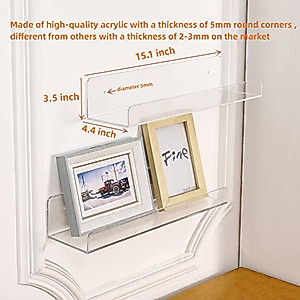 CY craft 6 PCS Acrylic Invisible Floating Bookshelf for Kids Room,15 inch Modern Picture Ledge Display Toy Storage Wall Shelf 5MM Thick U Shelves Storage Rack