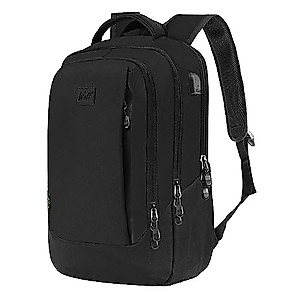 WOLT | Travel Laptop Backpack for Women & Men - airplane approved carry on Business Bag with USB Charging Port, fits 15.6 Inch Notebook (Black)
