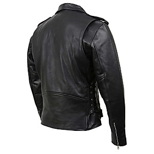 Milwaukee Leather SH1011 Black Classic Brando Motorcycle Jacket for Men Made of Cowhide Leather w/Side Lacing - Medium