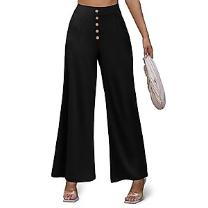 JZC Women's Flowy Pants Casual Palazzo Pants Print High Waist Button Wide Leg Palazzo Lounge Pants Black 3XL