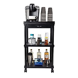 Mind Reader All Purpose Rolling Cart, Printer Cart, Utility Cart, Kitchen Cart, Coffee Cart, Microwave Cart, Bathroom Cart, 3 Tier, Black with Free Condiment Organizer