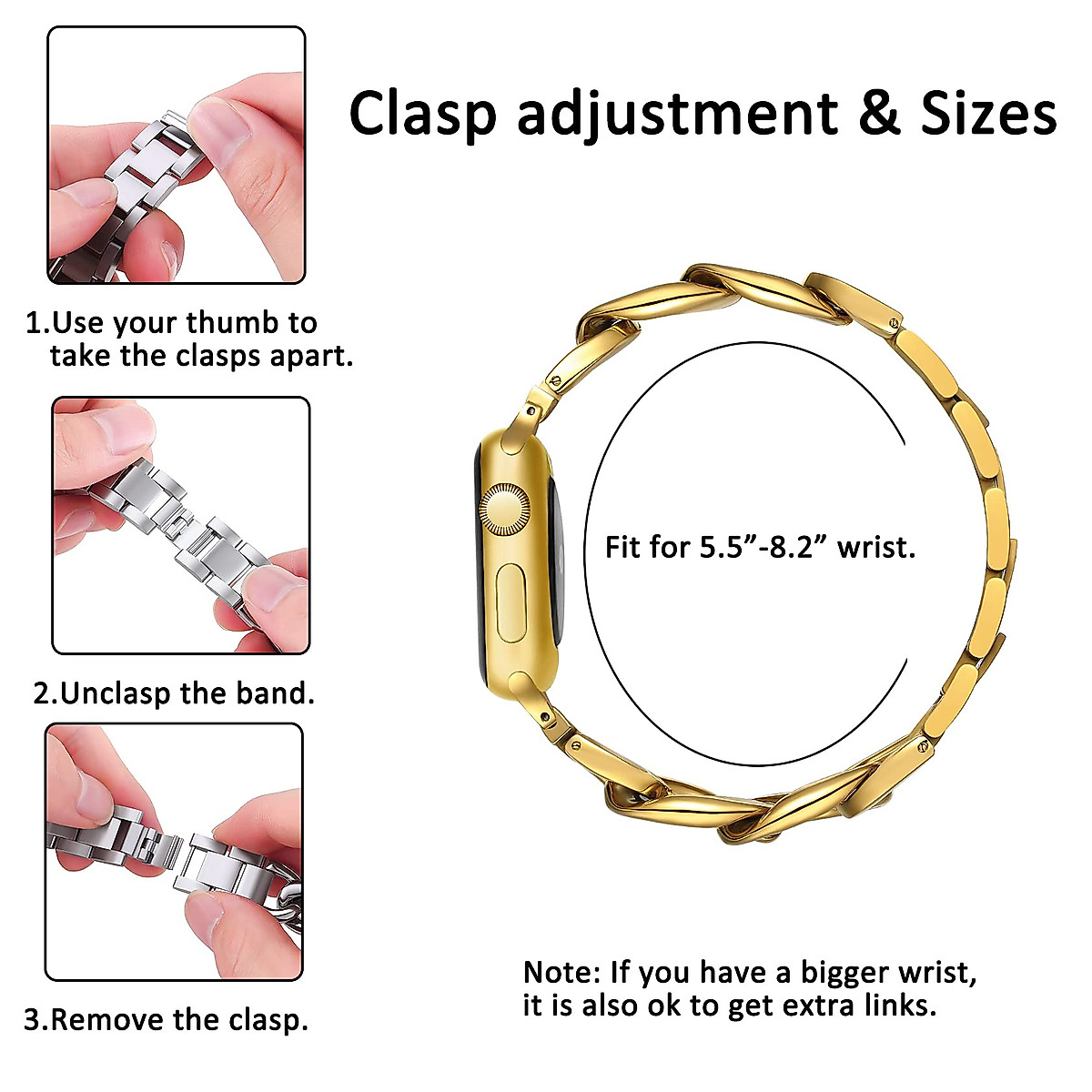 Dilando Cool Chain Metal Link Bands Compatible with Apple Watch 40mm 38mm 41mm 42mm 44mm 45mm Women Men, Gold Stainless Steel Bracelet with Bling Case for Iwatch SE Series 8 7 6 5 4 3 2 1 (Gold, 40mm)