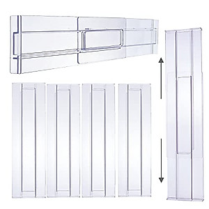 KIKILIE 4 Pack Transparent Drawer Dividers Organizer,Expandable 11-19 Dresser Drawer Divider - Multi-purpose Clear Drawer Organizers DD5250 DD5250