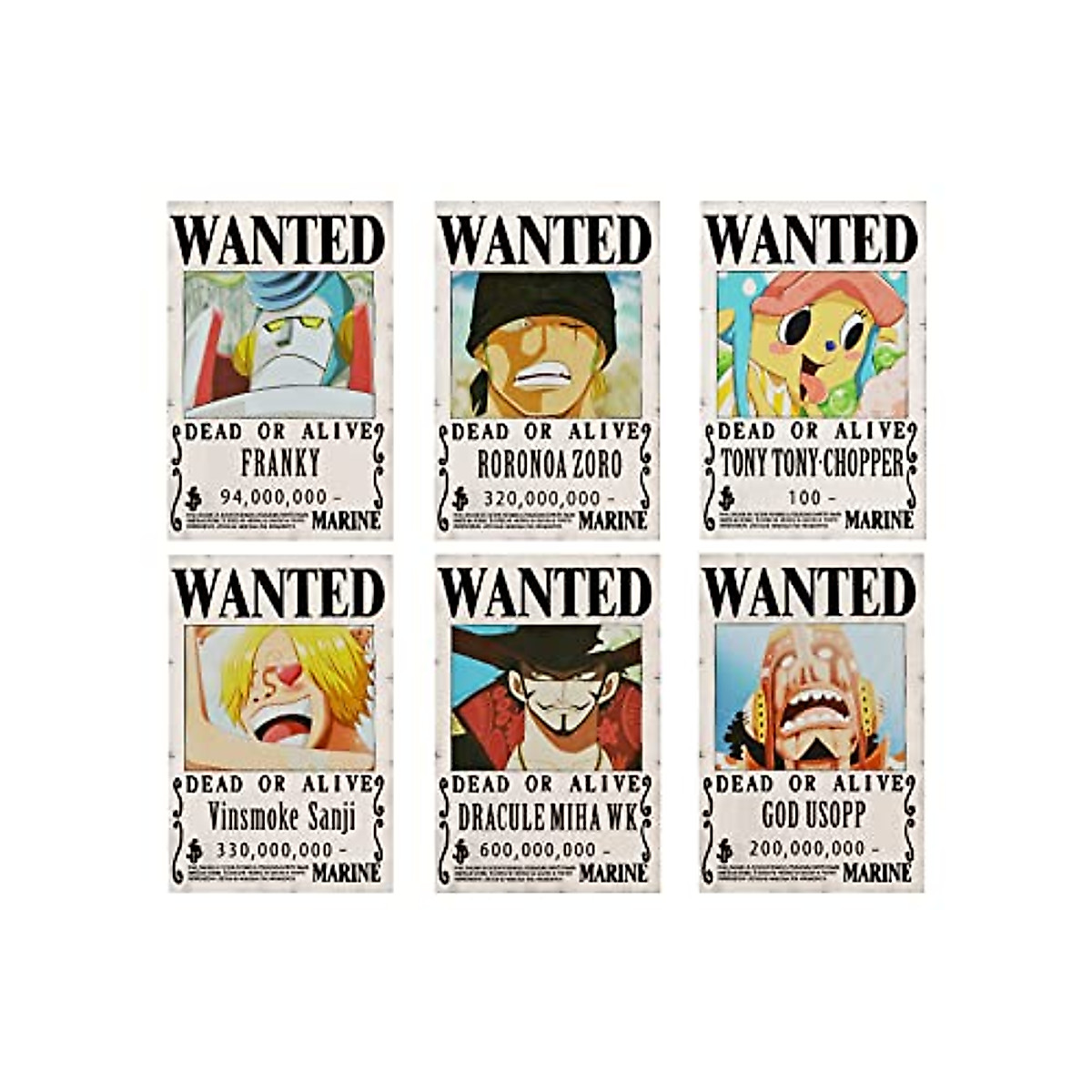 Xiumui OP Pirate Anime Wanted Poster 28.5cm×19.5cm, New Edition, Zorro, Luffy, 1.5 billion, Set of 24