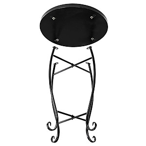 Outdoor Side Table, Metal Coffee End Table, Mosaic Accent Table, Small Terrace Bistro Table, Plant Stand for Patio Porch Beach Balcony, Glass Top & Black Iron, 14 Inch (Green Flowers)