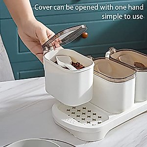 Kitchen Storage Container Condiment Jar, Multi-Compartment Condiment Container With Lid and Spoon, Used to Store Salt, Pepper, Sugar, Spices, Cornstarch and Chicken Stock Powder, etc.
