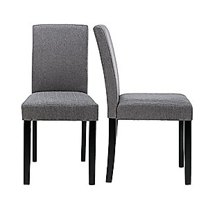 NOBPEINT Urban Style Solid Wood Fabric Padded Parson Chair, Grey, Set of 2