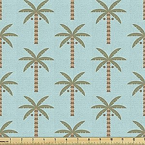 Ambesonne Tropical Fabric by The Yard, Repetitive Summer Pattern with Coconut Palm Trees, Decorative Fabric for Upholstery and Home Accents, 1 Yard, Blue Slate Brown