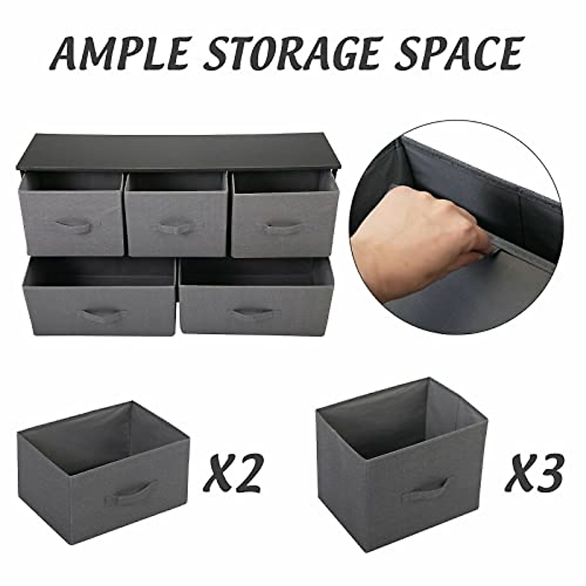 MAXCBD Nightstand Bedside Table Drawer Cabinet Fabric Dresser Storage Tower 5 Drawer Organizer Unit Side Table Dresser Cabinet Storage Cabinet Ample Storage Space Storage Tower Dresser