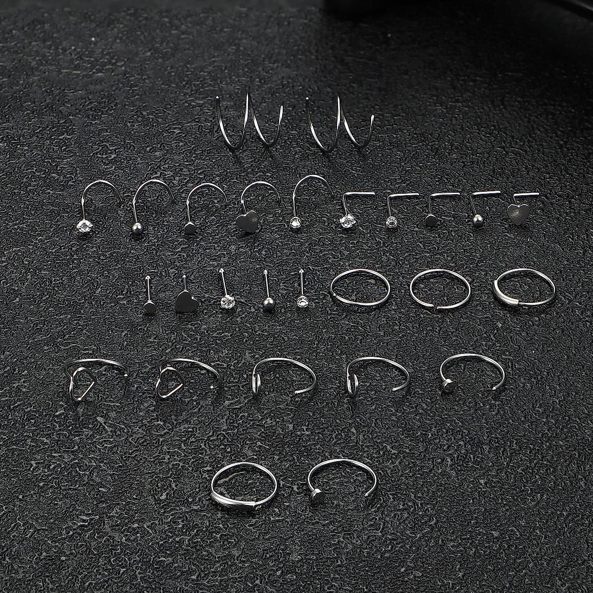 FINREZIO 27PCS 22G Surgical Steel Nose Rings Hoop Nose Studs for Women Men L Shaped Nose Rings Stud Cartilage Earrings Piercing Jewelry