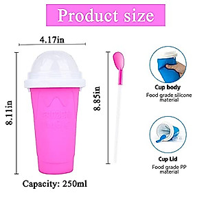 2 Pack Slushy Maker Cup, Frozen Magic Squeeze Cup, Magic Quick Frozen Smoothies Cup, Portable Double Layer Slushy Maker Cup, Slushie Machine with Straw and Spoon(Blue and Pink)