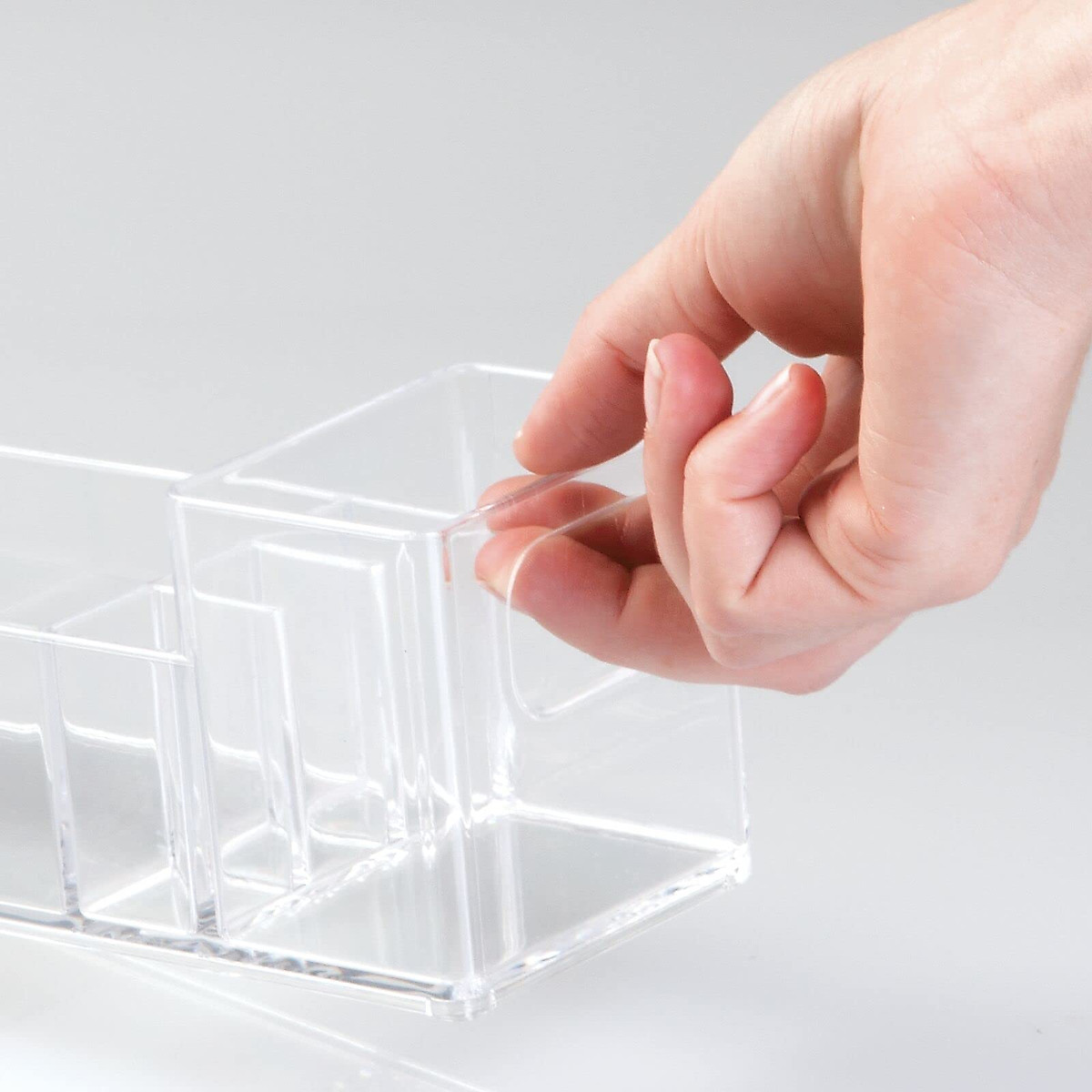 mDesign Plastic Bathroom Medicine Cabinet Organizer with Handles - Divided Vanity Storage Holder/Container for Cotton Swabs, Makeup, Bathroom Essentials/Toiletries, Lumiere Collection, 2 Pack - Clear