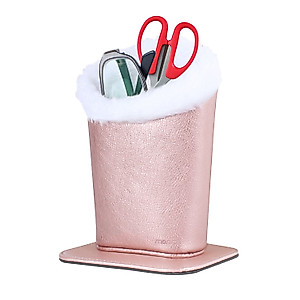 MOSISO Eyeglasses Holder, Plush Lined PU Leather Stand Case with Magnetic Base, Rose Gold