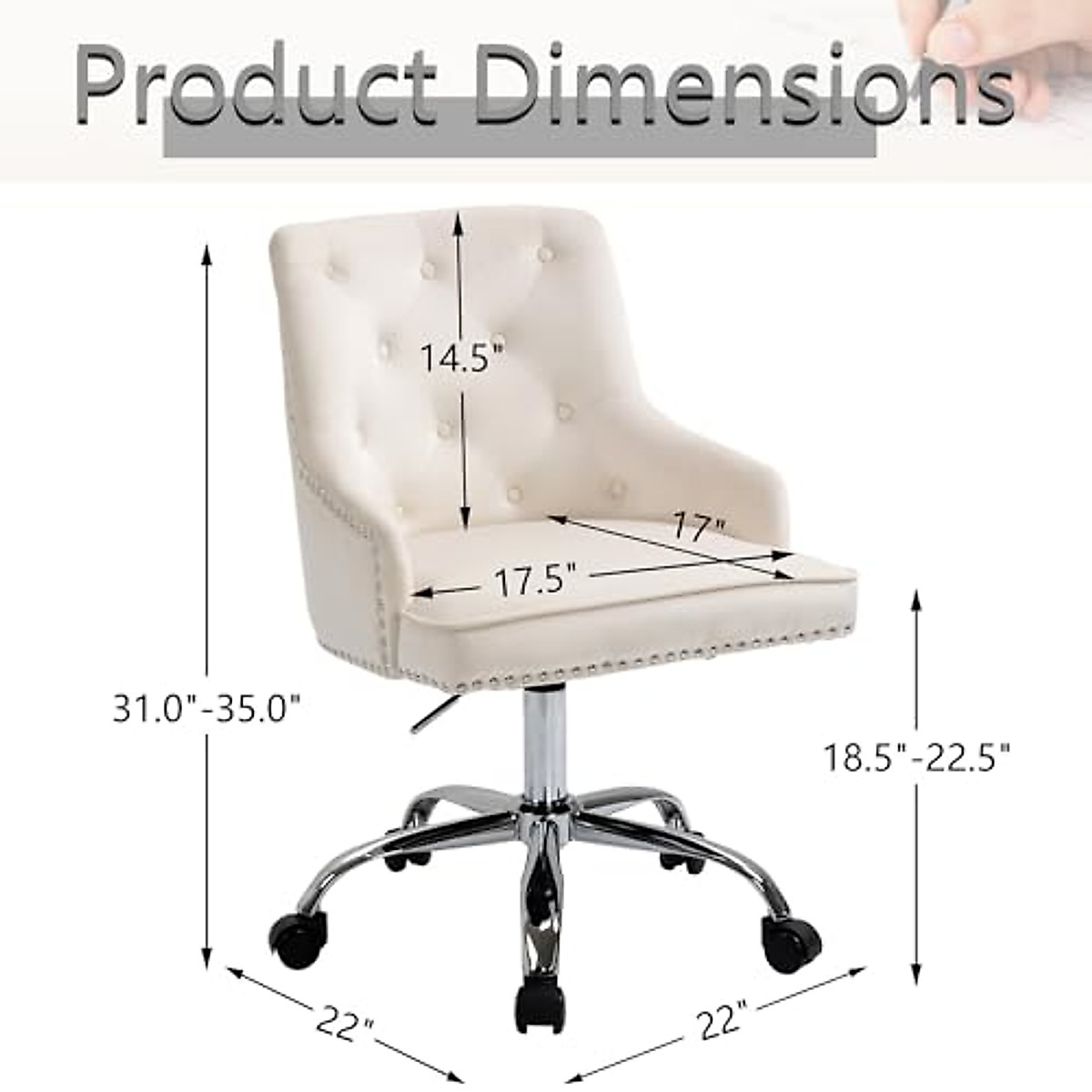 ATTICA Home Office Desk Chair with Soft Foam Seat Cushion 360 Degree Swivel and Rivets Design, Velvet Office Chair(White)