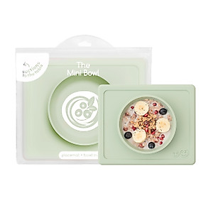 ezpz Mini Bowl for 12 Months+ (Sage) - 100% Silicone Suction Bowl with Built-in Placemat for Toddlers - Comes with a Reusable Travel Bag