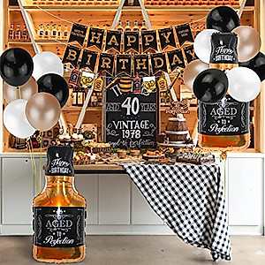 Whiskey Birthday Party Decorations, Aged to Perfection Birthday Party Supplies Whiskey Birthday Banner Garland, Whiskey Cake Toppers, White Black Champagne Gold Balloons Whiskey Bottle Foil Balloons