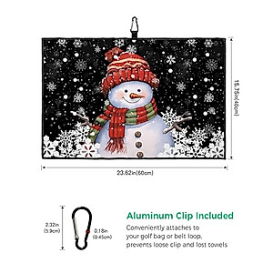 Golf Towel Xmas Snowman Christmas Snowflake Black,Waffle Pattern Microfiber Club Cleaner Golf Towels with Carabiner Clip for Women Men Dad,Winter Snow Golf Towel for Golf Bags Accessories,24x16in