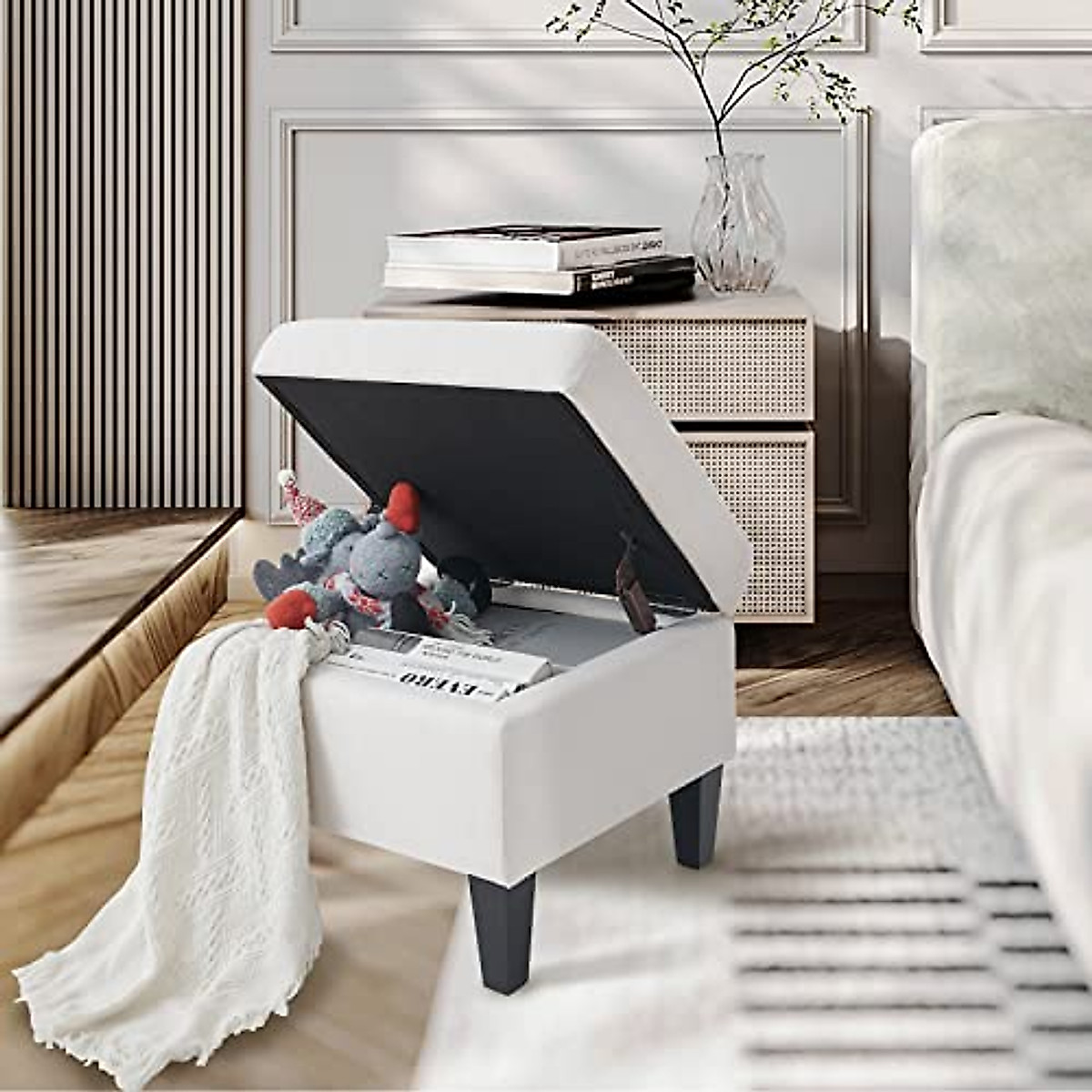 kinmars Accent Chair with Ottoman Comfy Upholstered Living Room Chair Bedroom Chair for Room Reading Chair Mid Century Modern Arm Chair and Storage Ottoman Set (Beige) F0804