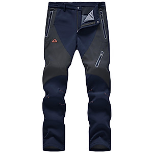 TBMPOY Men's Snow Ski Waterproof Softshell Snowboard Pants Outdoor Hiking Fleece Lined Wear Resistant Windproof Navy 34