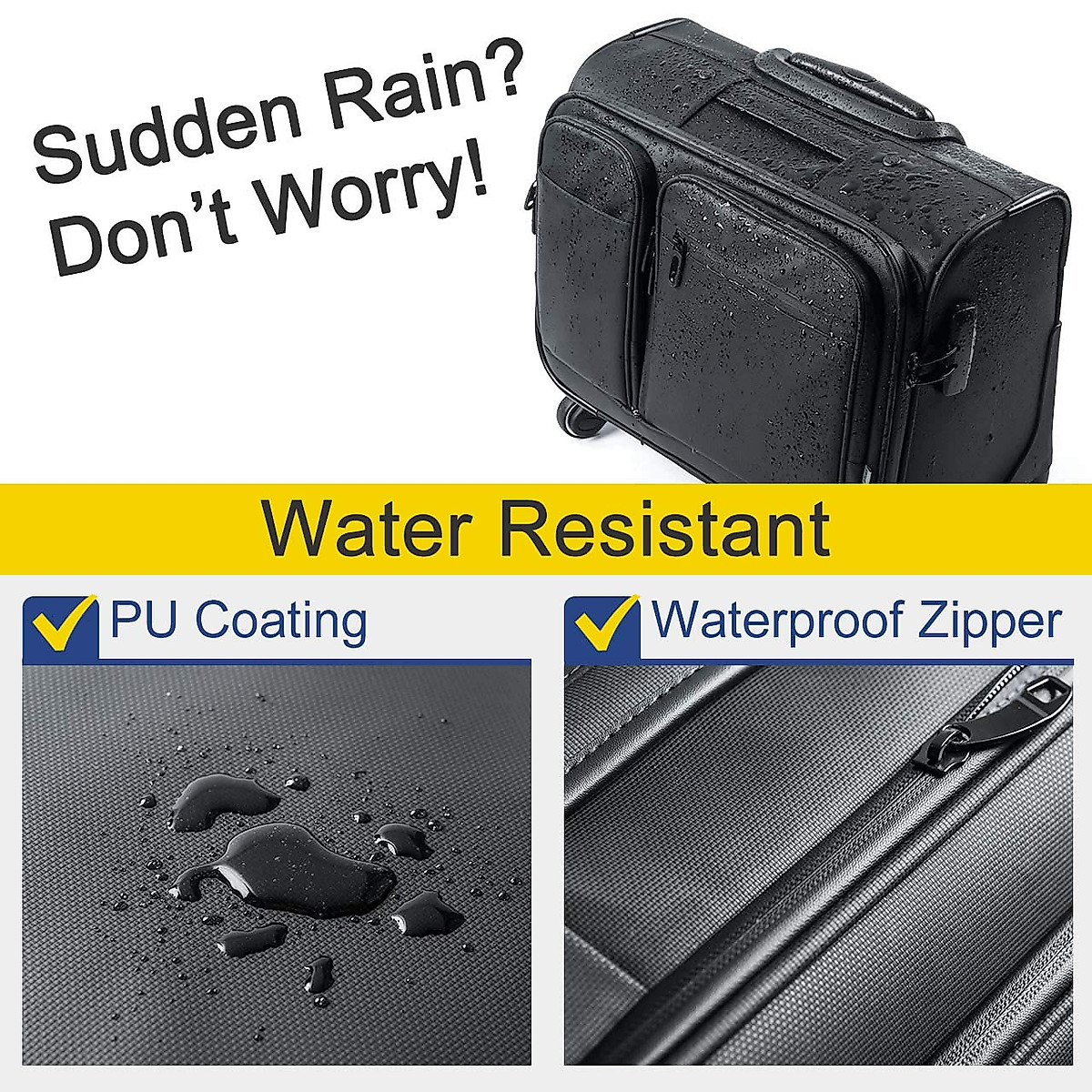 SANWA Rolling Laptop Bag with Lock, 22L Cabin Size, Water Resistant, Overnight Computer Briefcase on Wheels, Business & Travel &Carry On Luggage Bag with Telescoping Handle, 14-inch PC, for Men Women