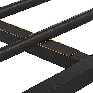 Yaheetech Queen Size Bed Frame, Metal Platform Bed with Faux Leather Height-Adjustable Headboard/12 Inch Underbed Storage/Noise Free/No Box Spring Needed/Industrial Pipe Foot End, Elegant Black