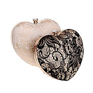 AVRYN Women's Clutch Bags,Purse Handbag,Women Heart Shaped Evening Bag Banquet Cluth Handbag Purse Party Lace Bags Black (Color : Black)