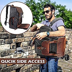 Endurax Leather Camera Backpack for Photographers, DSLR Backpack Bag with Laptop Compartment & Tripod Holder, Waterproof Canvas