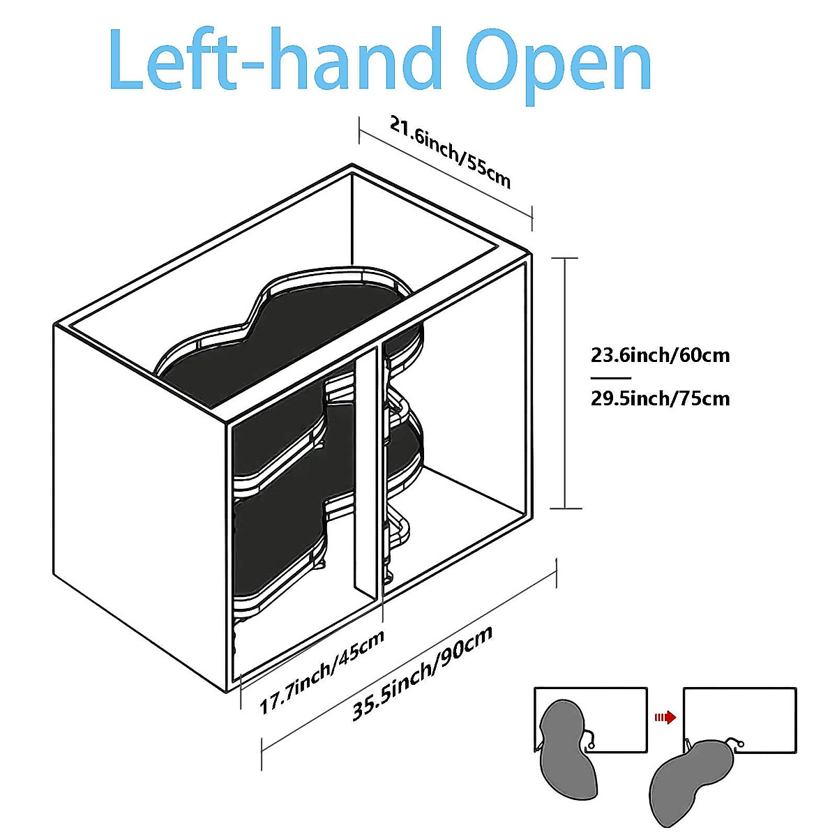 LOVKIT Blind Pull Out Shelf 2 Tier Pull Out Organizer For 36 Inch Blind Corner Cabinetry Double Layer Lazy Susan Rotating Shelves For Under Countertop Space Left Swing Out Tray Black Corner