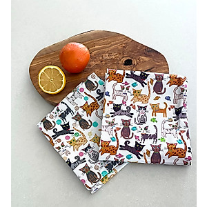 Sunshine Vibes Cat Tea Towels Set of 2 100% Cotton cat Lover Pattern with Hanging Loop; to Tackle All of Your Drying, Wiping and Cleaning Kitchen tasks for cat Lover!