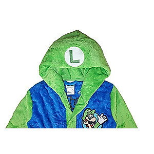 Super Mario Little/Big Boys' Soft Hooded Fleece Sleepwear Bathrobe - Plush Robe for Kids, Luigi, 8