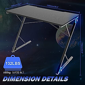 SMUG LED Lights, 40 Inch Simple Style, Home Study Desk, Modern Computer Game Table, Office Writing Workstation, Black