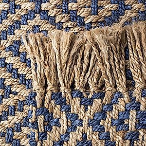 SAFAVIEH Natural Fiber Collection Accent Rug - 3' x 5', Tropical Blue & Natural, Handmade Boho Diamond Tassel Jute, Ideal for High Traffic Areas in Entryway, Living Room, Bedroom (NF266D)