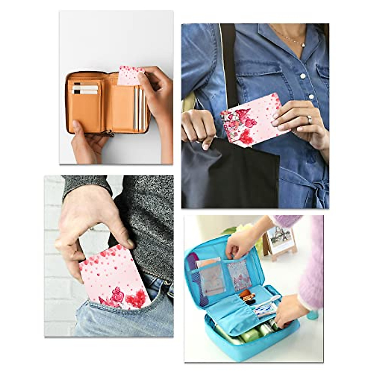 Carosoffe Valentine's Day Small Compact Mirror for Purse, Pink Gnomes Couple Love Heart Tree Rose Travel Makeup Mirror for Women Men, Rectangular Handheld Compact Pocket Mirror 4 PCS