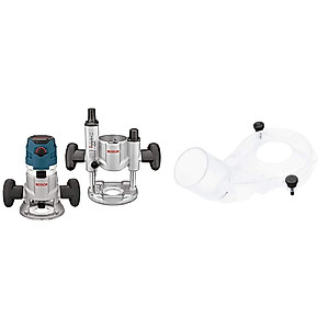 BOSCH MRC23EVSK Combination Router 15 Amp 2.3 Horsepower Corded Variable Speed Combination Plunge & Fixed-Base Router Kit with Hard Case | BOSCH RA1177AT 3-Piece Dust Extraction Hood Kit