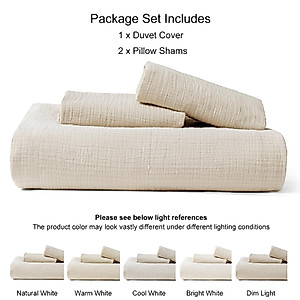 PHF 100% Cotton Muslin Duvet Cover Set King Size, Breathable Linen Like Guaze Textured Bedding Comforter Cover Set 3 Pieces for All Season, Soft Duvet Cover with 2 Pillow Shams, 104"x90", Natural