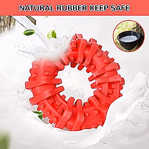 Dog Balls Treat Dispensing Dog Toys for Aggressive Chewers Large Breed, Nearly Indestructible Squeaky Dog Chew Toys for Large Dogs, Natural Rubber Dog Puzzle Toys (RING-Red, For Larege Dogs)