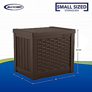 Suncast 22-Gallon Small Deck Box - Lightweight Resin Indoor/Outdoor Storage Container and Seat for Patio Cushions and Gardening Tools - Store Items on Patio, Garage, Yard - Java Brown