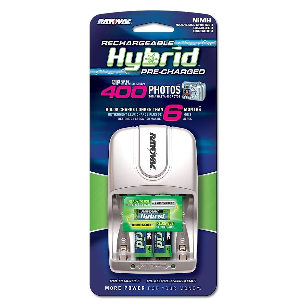 Rayovac Rechargeable Hybrid Charger, 4-position AA/AAA Hybrid Battery Charger With 2 AA Hybrid Batteries