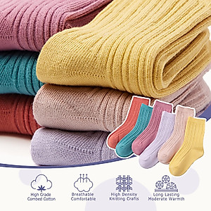 Girls Cotton Socks Kids Cartoon Seamless Dress Socks Colorful Quarter Socks for Girls Solid Color 6 Pack 6-8 Years