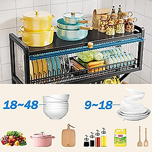 LOYALHEARTDY Over Sink Dish Drying Rack with Cover, 2 Tier Large Storage Kitchen Sink Organize Stand Shelf Space Saver Metal Dish Drying Rack for Kitchen Counter, 33.5"