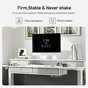 FEZIBO Sturdy Height Adjustable Electric Standing Desk with Drawers, 48 x 24 Inch Stand Up Table with Large Storage Shelf, Sit Stand Desk, White Top